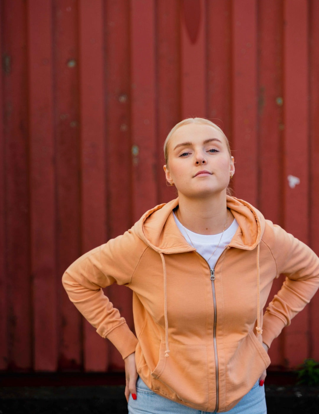 Fresh Cuts + Hoodie + Zip + Womens + Sustainable + Organic + orange – Fresh Cuts Clothing